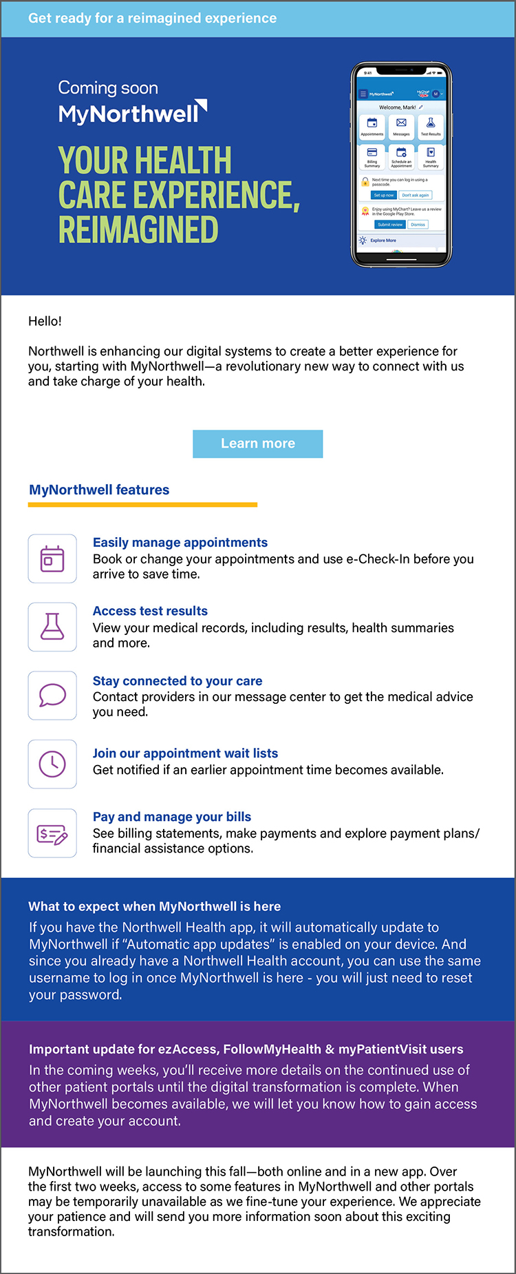Coming soon: MyNorthwell—a new digital experience - Concorde Medical Group